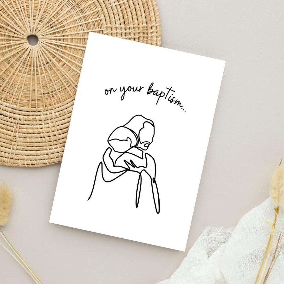 Jesus Line Drawing Art Card: Baptism Gift (printable PDF Blank Card ...