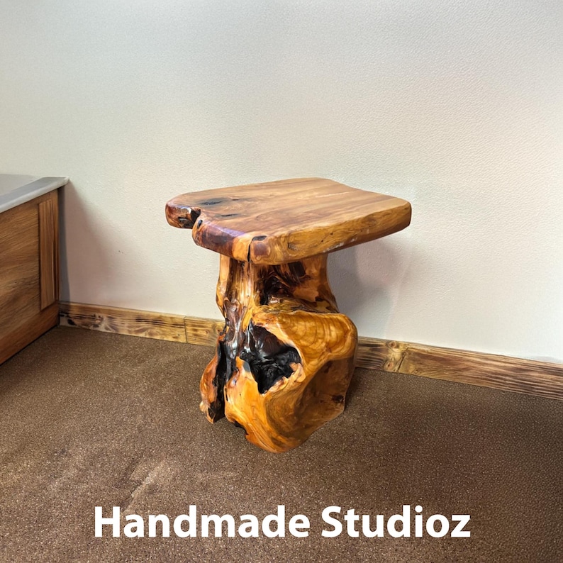 Solid Wood Tree Stump Stool – 14" Live Edge Side Table, Natural Wood ...