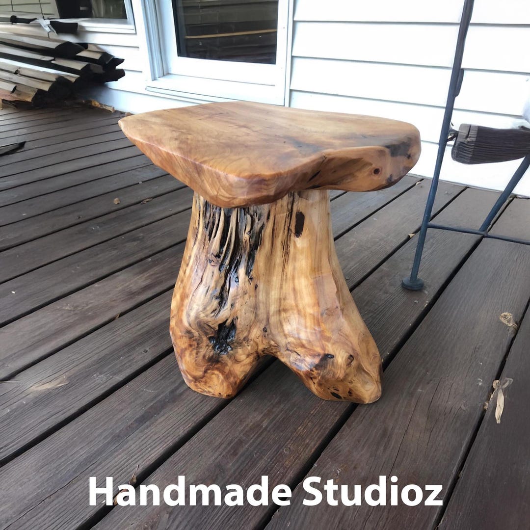 Solid Wood Tree Stump Stool – 14" Live Edge Side Table, Natural Wood ...