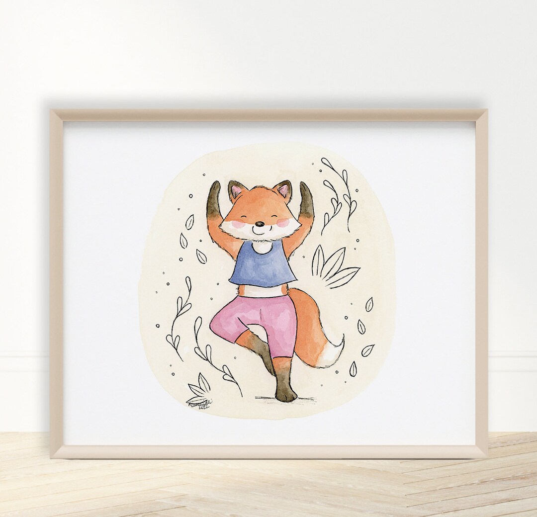 Yoga Animals (fox) - Digital Download. Watercolor Nursery Art. Yoga ...