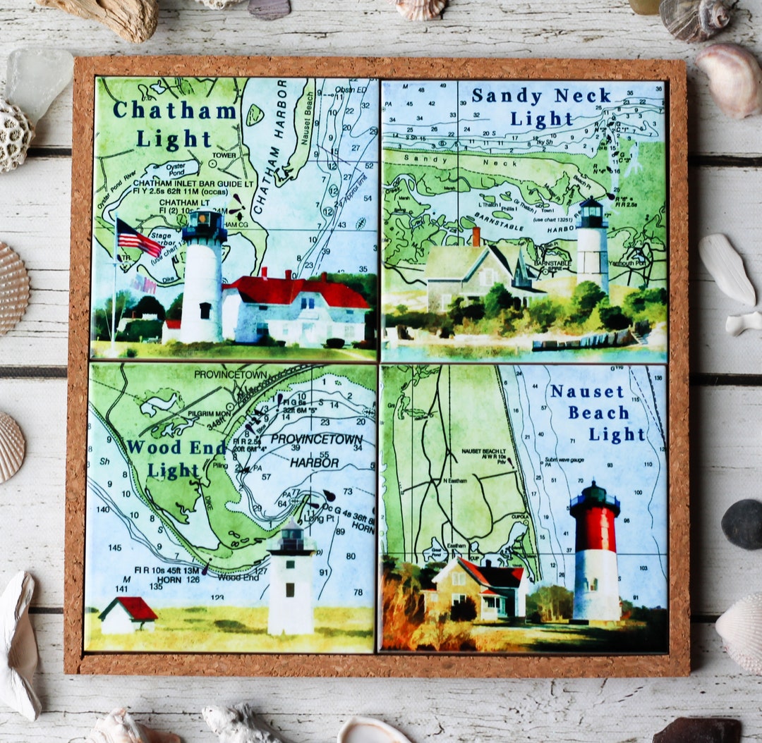 Coasters, Cape Cod Map Coasters, Lighthouse Decor, Cape Cod Lighthouses ...