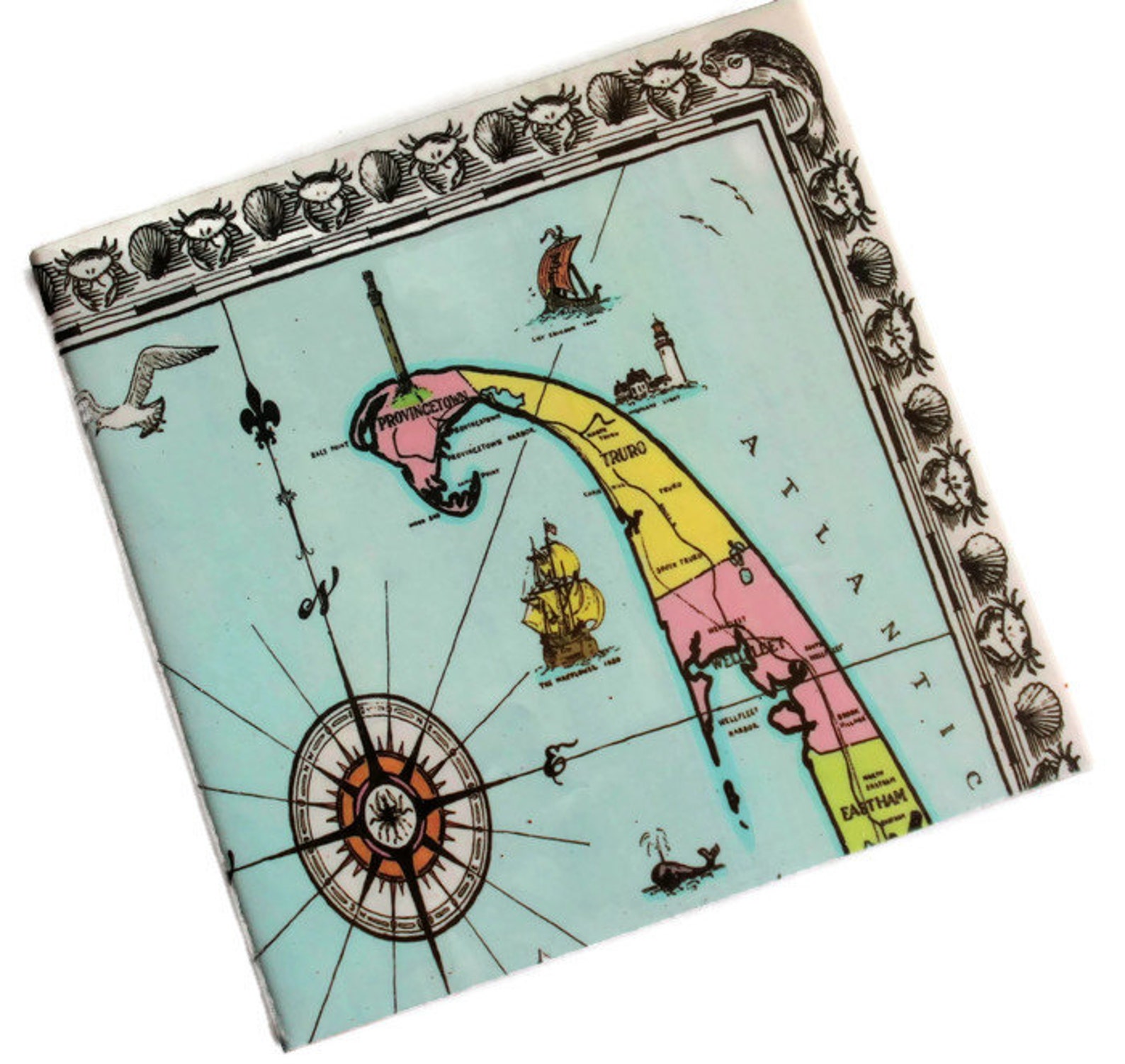 Cape Cod Map Coasters_colorful Personalized Coaster Set_vacation House ...