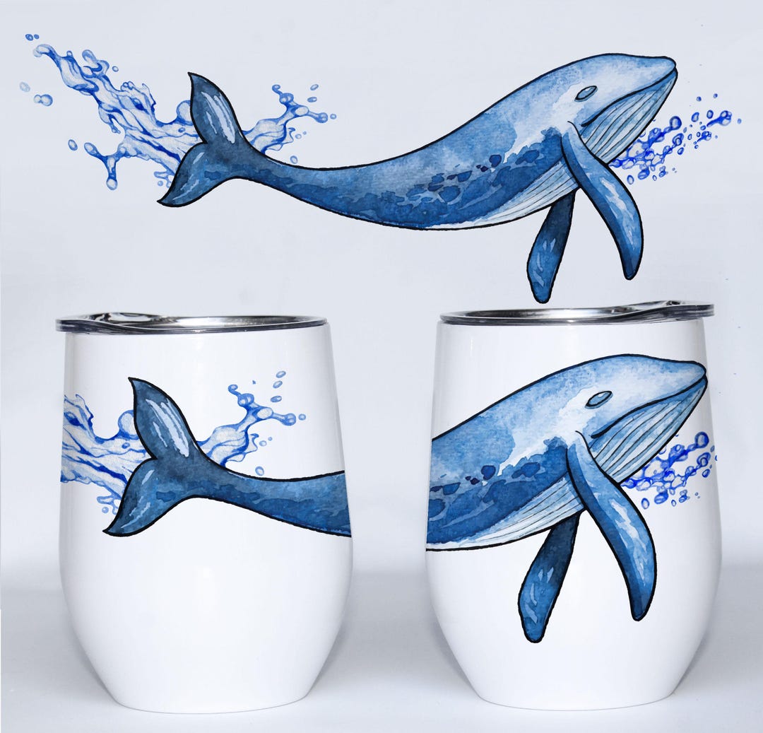 Whale Cup, Wine Tumbler, Blue Whale Decor, Nautical Wine Cup, Nautical ...