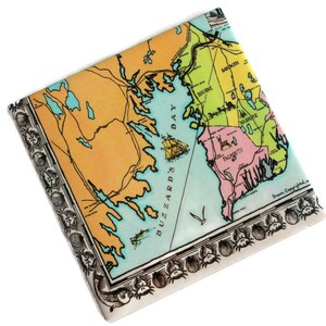 Cape Cod Map Coasters_colorful Personalized Coaster Set_vacation House ...