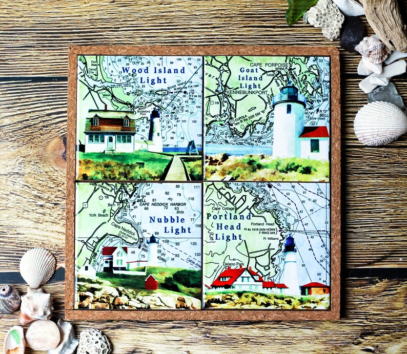 Maine Lighthouse, Map Coasters, Nautical Home Decor, Beach House Decor ...