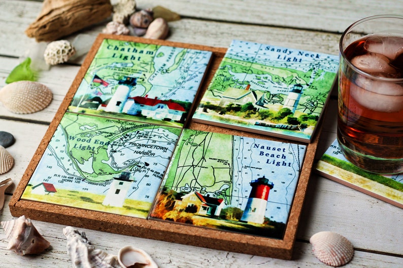 Coasters Cape Cod Map Coasters Lighthouse Decor Cape Cod | Etsy