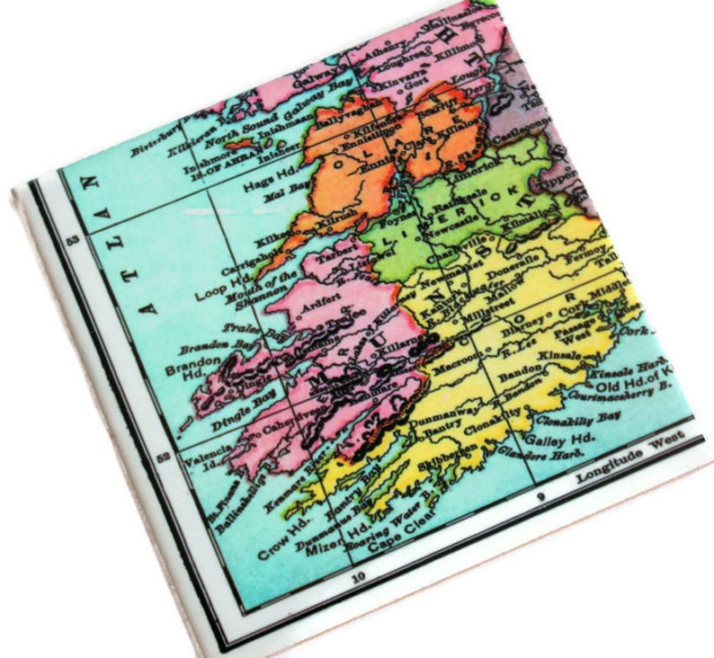 Vintage Ireland Map Coasters_personalized Map_tile Coaster Set_gifts ...