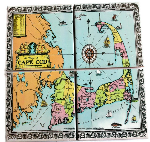 Cape Cod Map Coasters_Colorful Personalized Coaster | Etsy