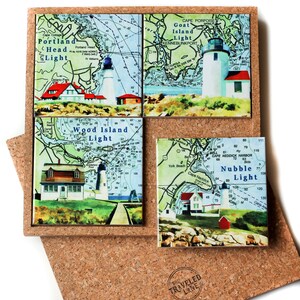 Maine Lighthouse, Map Coasters, Nautical Home Decor, Beach House Decor ...