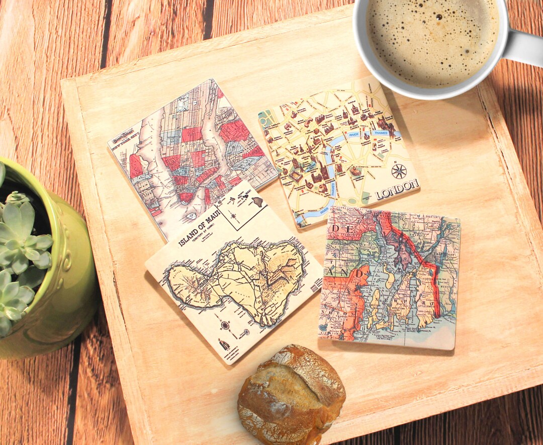 Sandstone Coasters.set of 4. Custom Map Coasters.absorbent Coasters ...