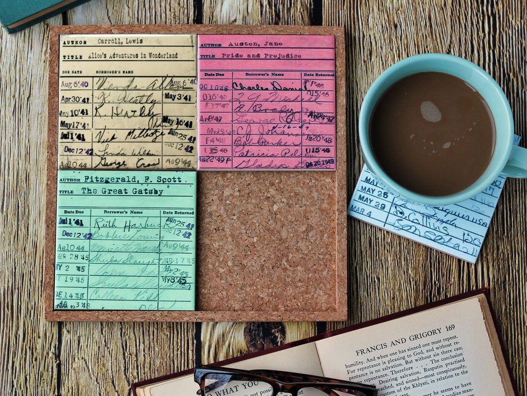 Checkout Card Library Coasters, Teacher Gift, Books, Librarian Gift ...