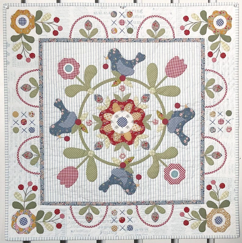 Garden Tweets Applique Quilt PDF Pattern - Wall Hanging Table Topper ...