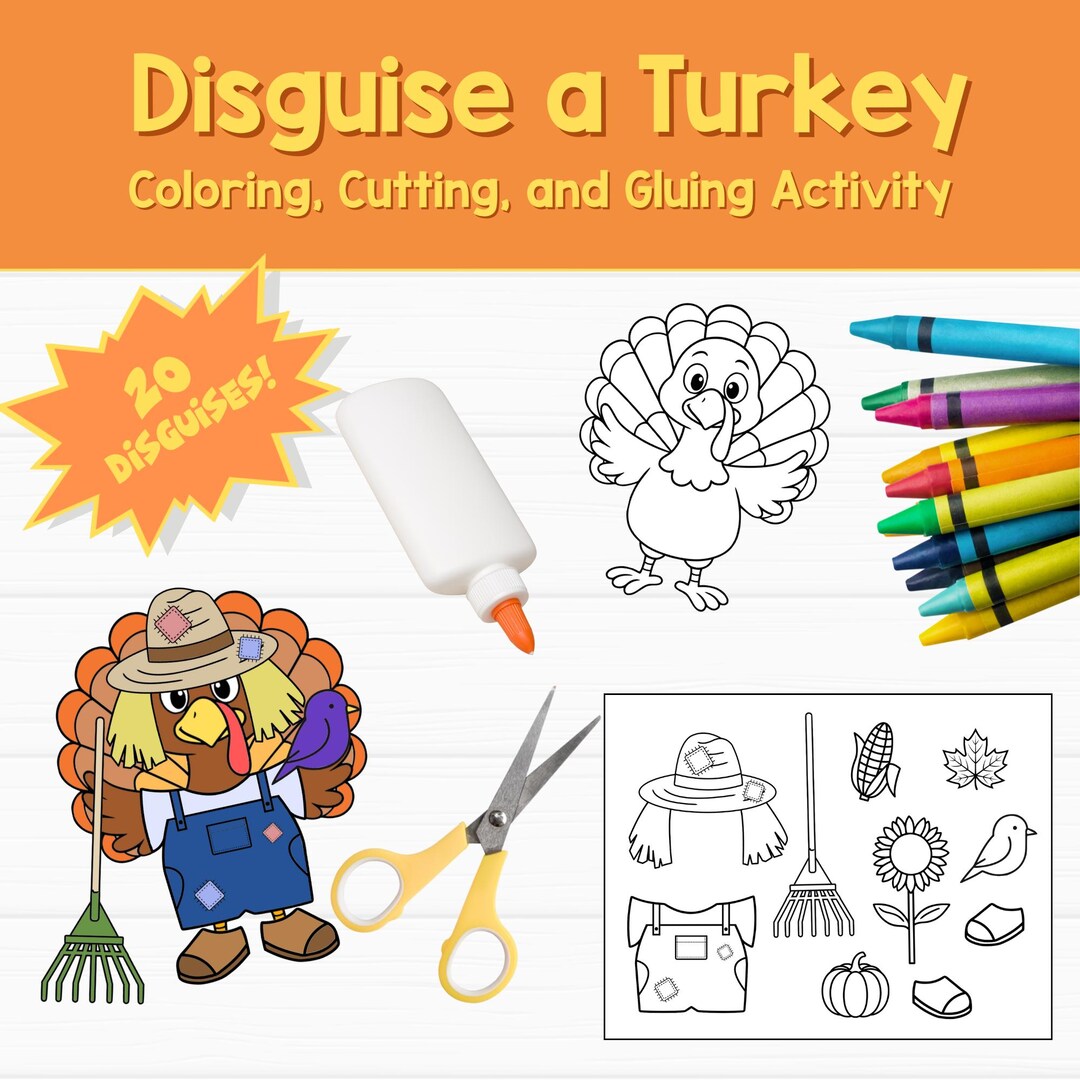 Disguise a Turkey Activity Pack - Color, Cut, and Paste. 20 Disguises ...