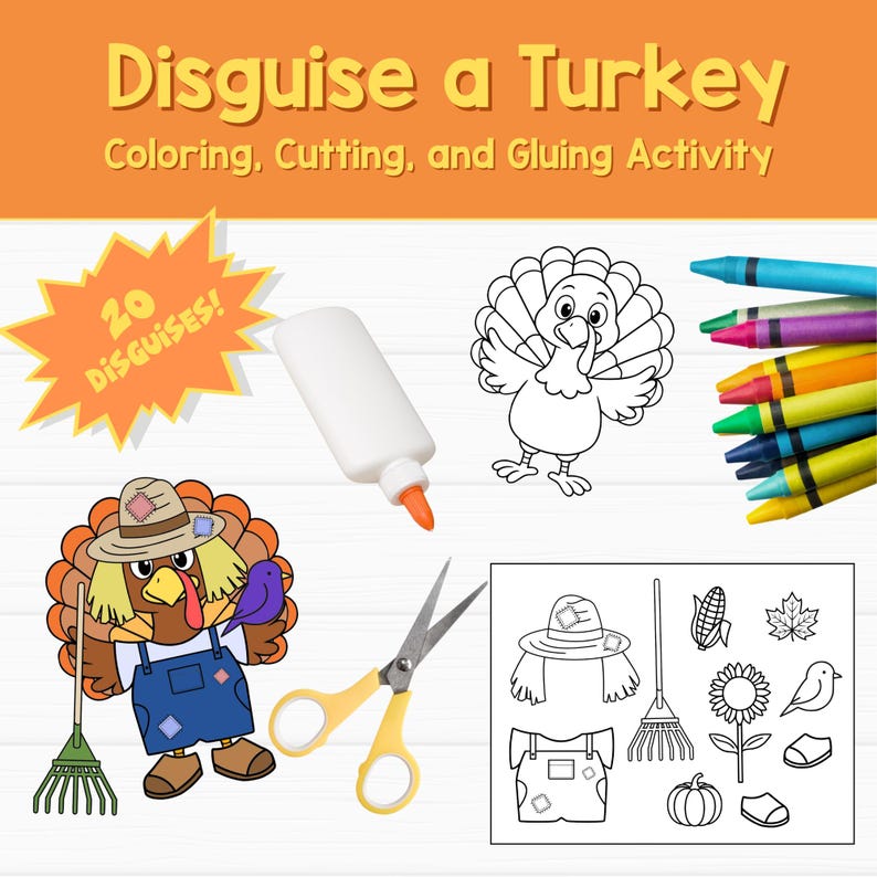 Disguise a Turkey Activity Pack - Color, Cut, and Paste. 20 Disguises ...
