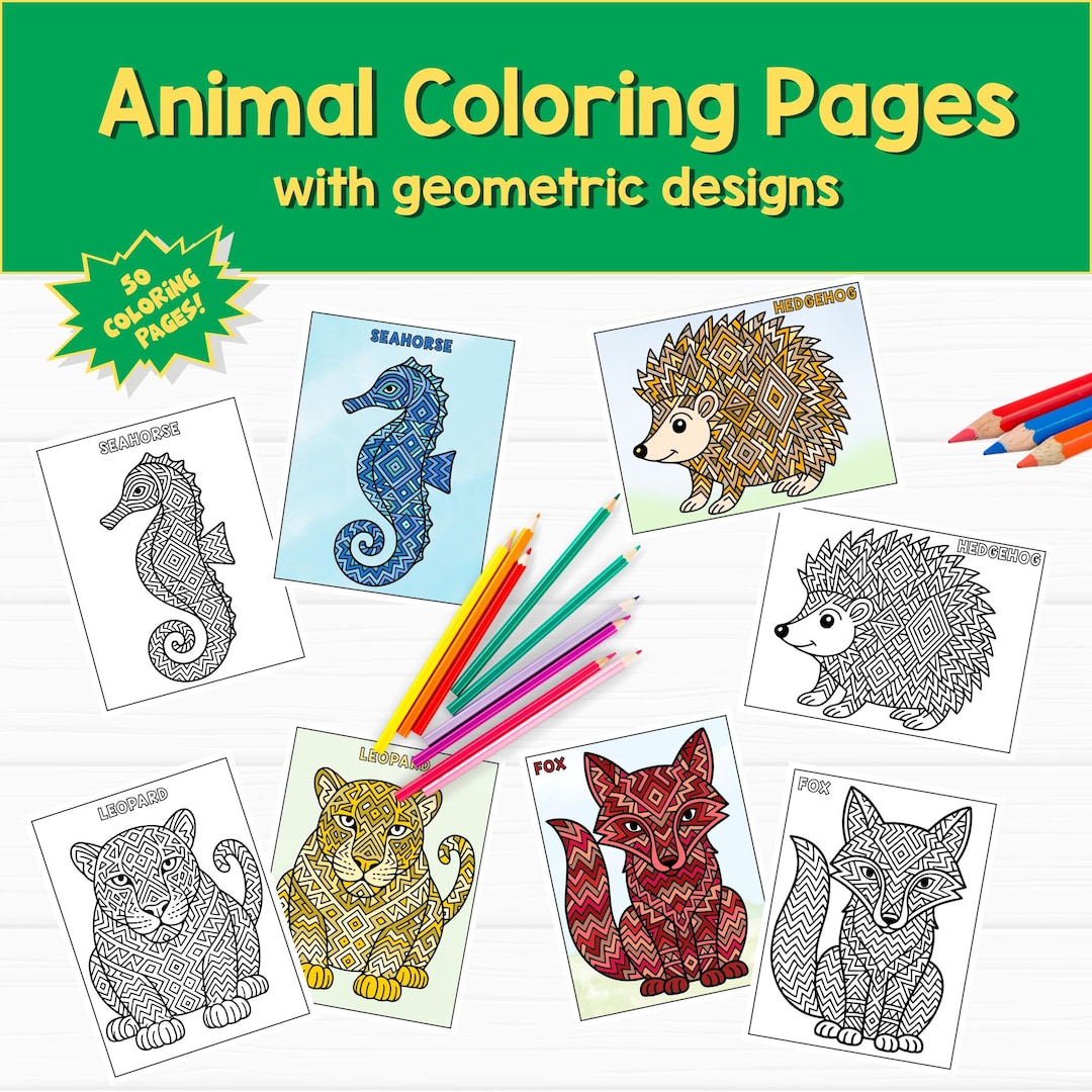 Animal Coloring Book - 50 Coloring Pages of Animals With Geometric ...