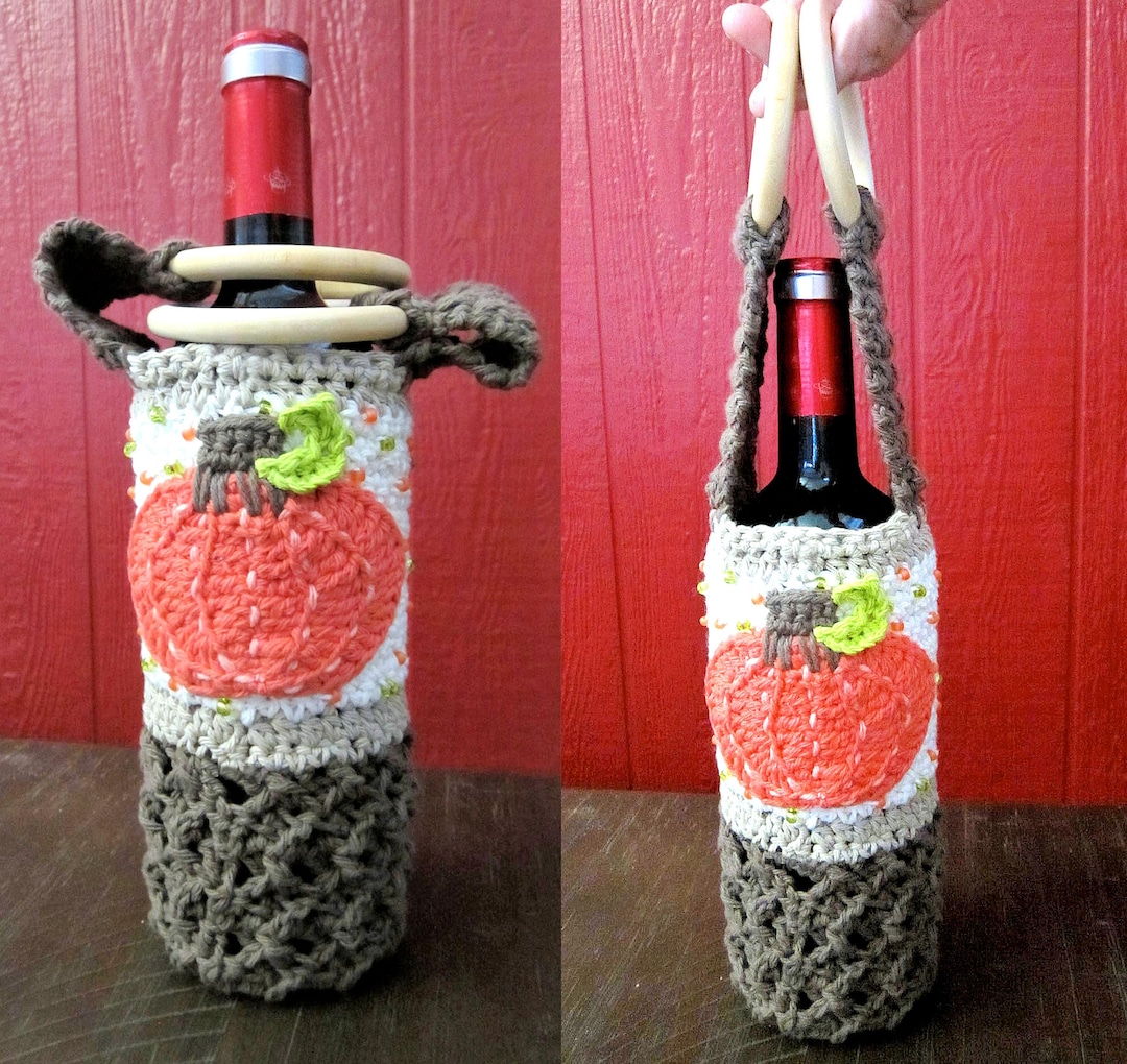 Pumpkin Wine Carrier Crochet Pattern for Autumn Gift Idea PDF Download ...
