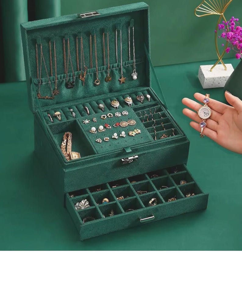 Classic Triple-layer Velvet Lined Organiser for Jewlery, Rings ...
