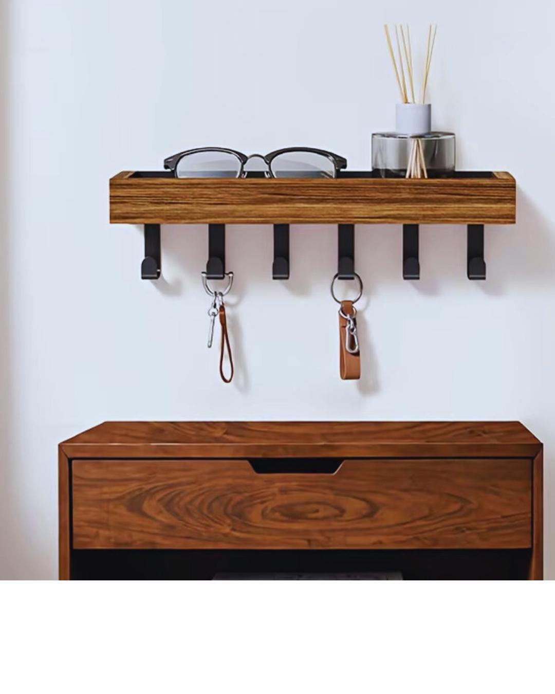 Rustic Wooden Key Holder With Shelf | Farmhouse Entryway Organizer - Etsy