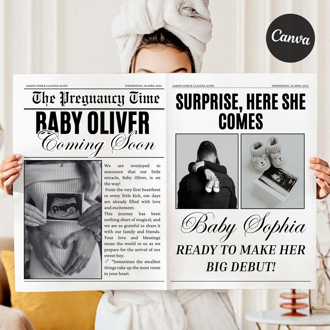 Editable Newspaper Pregnancy Announcement, Custom Baby Shower Newspaper ...