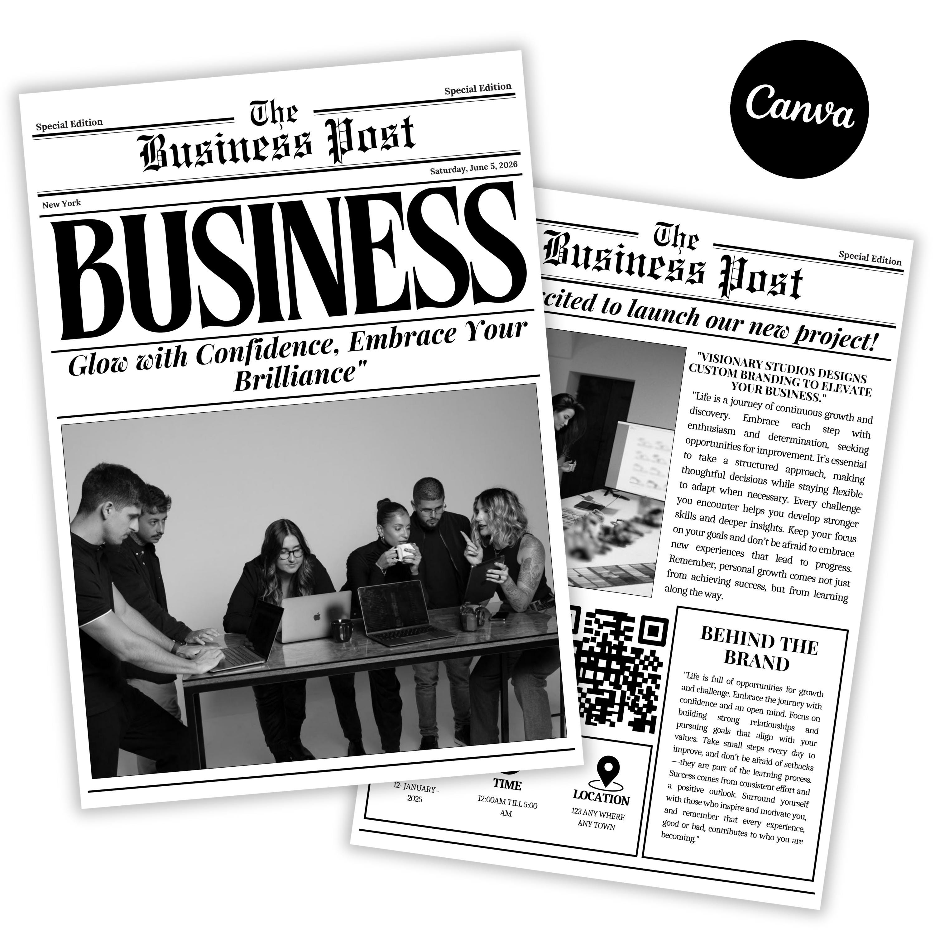 Canva Editable Business Newspaper Template, Custom Newspaper for ...