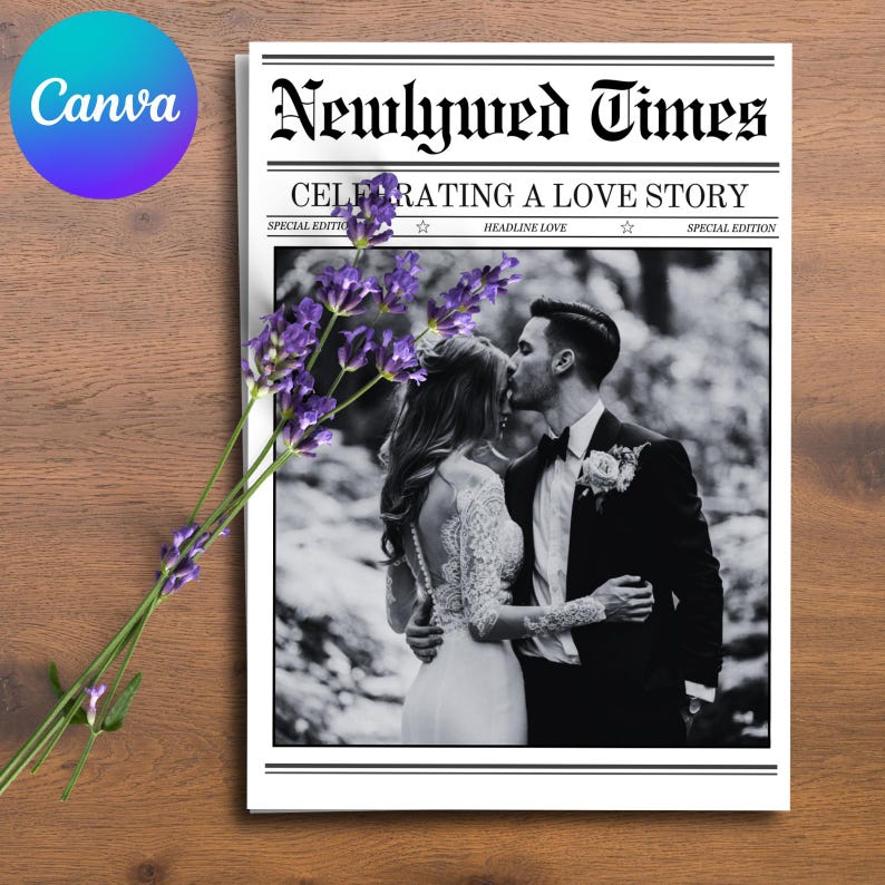 Wedding Ceremony Printable Newspaper Template, Editable Wedding Program ...