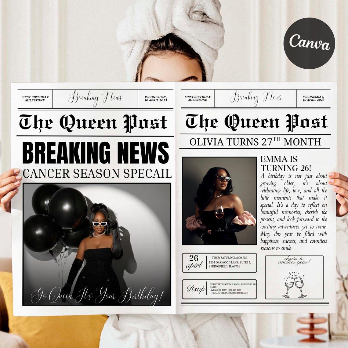 Printable Birthday Newspaper Edition, Editable Canva Layout, Modern ...