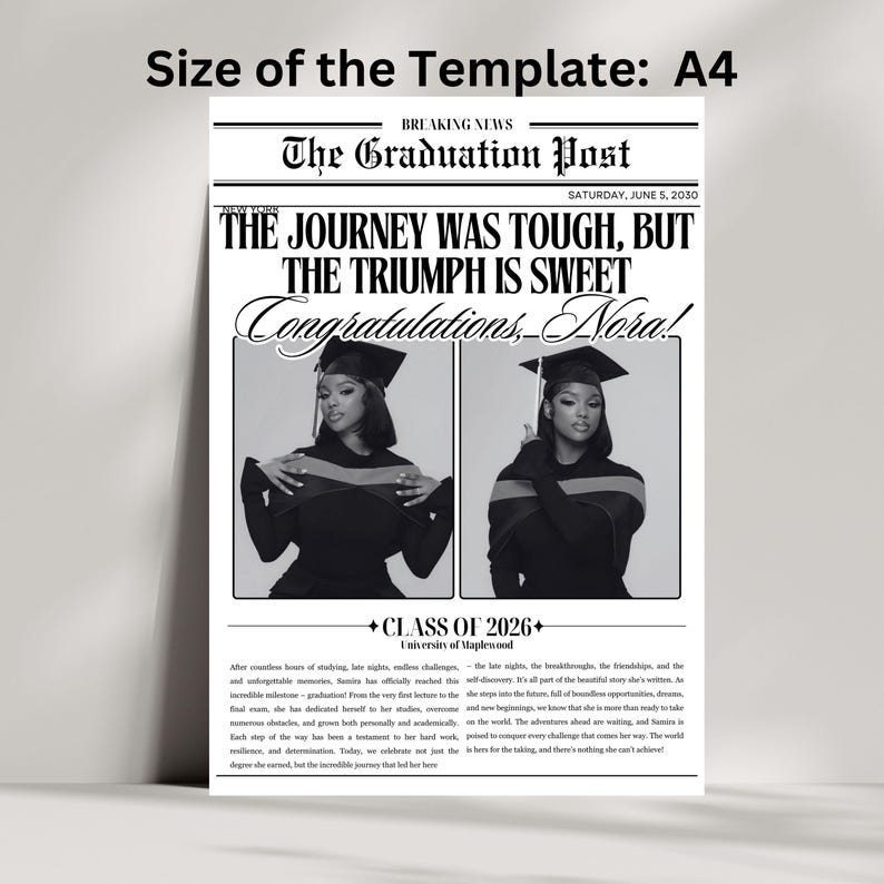 Graduation Newspaper Announcement, Large Printable Newspaper Canva ...