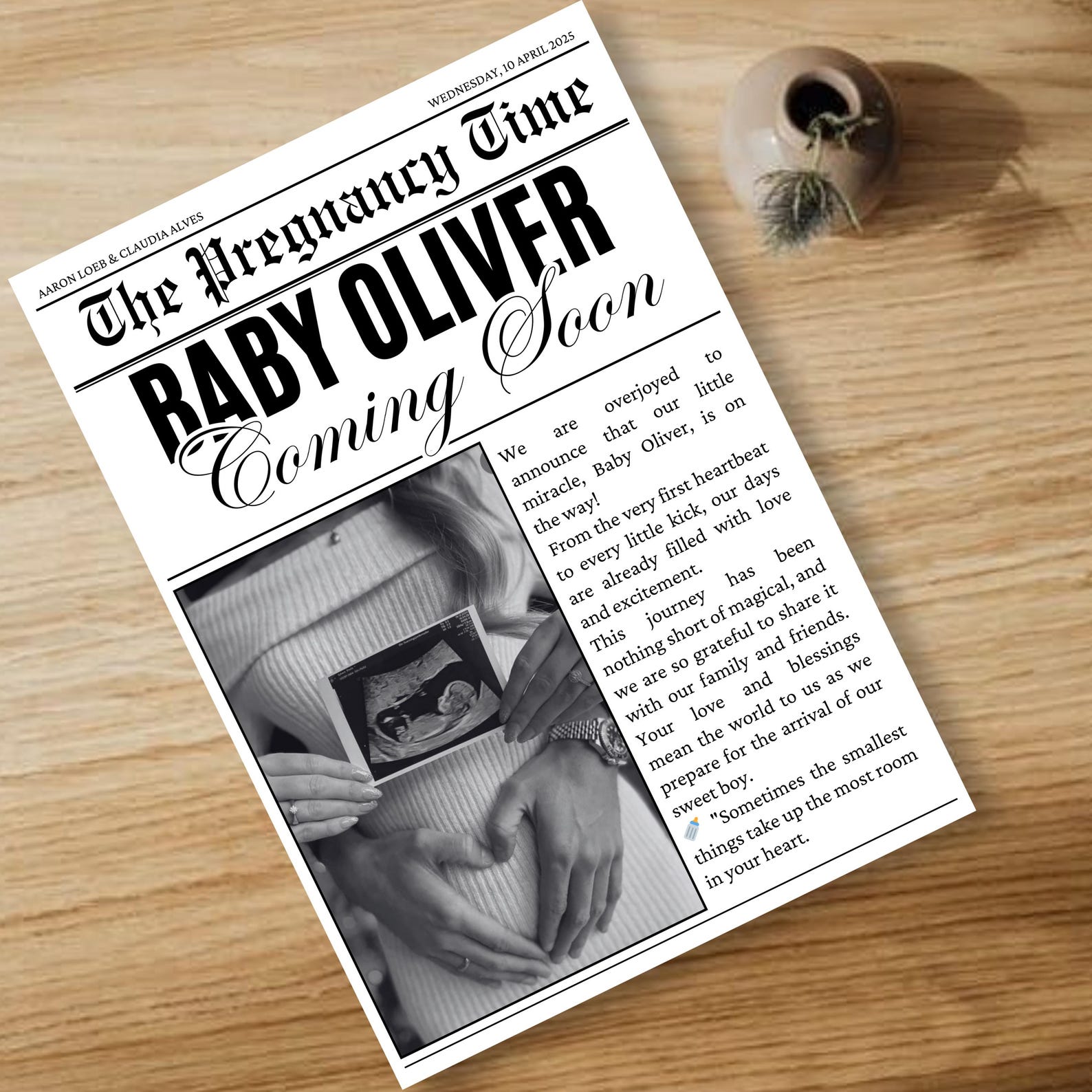 Editable Newspaper Pregnancy Announcement, Custom Baby Shower Newspaper ...