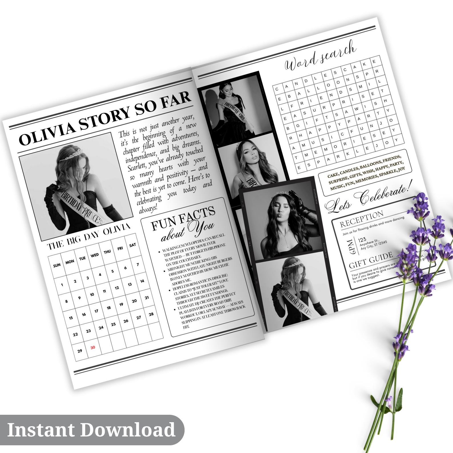 Custom Large Newspaper Template for Birthday, Canva Birthday Newspaper ...