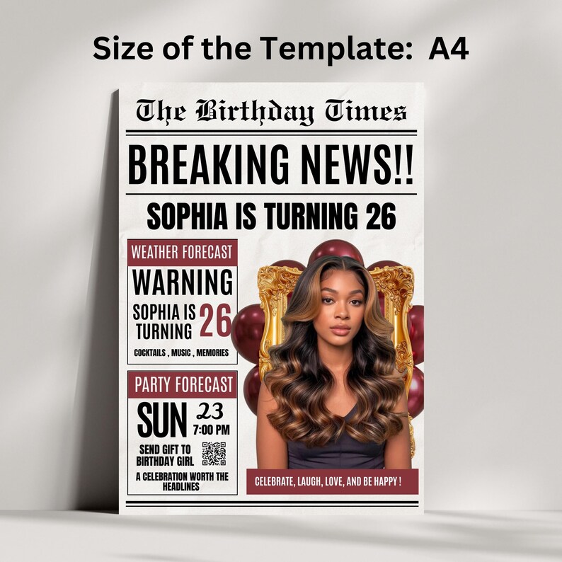 Editable Birthday Newspaper Template, Birthday Party Announcement ...