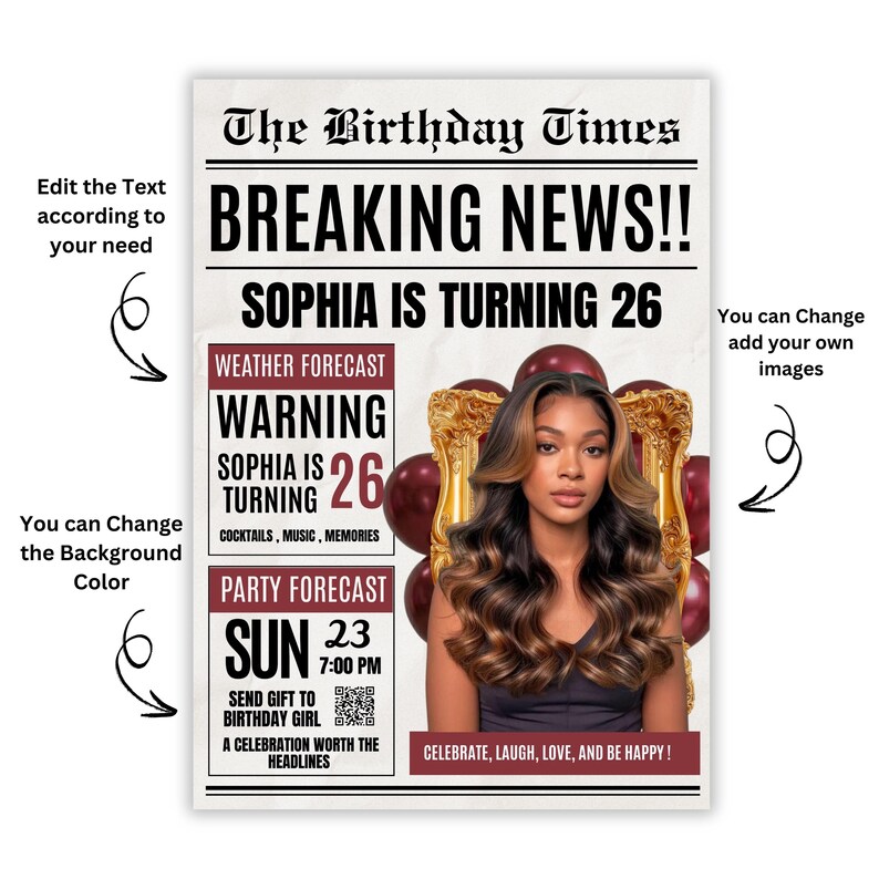 Editable Birthday Newspaper Template, Birthday Party Announcement ...