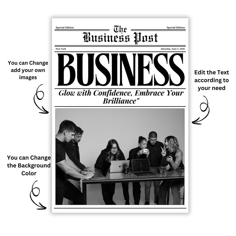Canva Editable Business Newspaper Template, Custom Newspaper for ...