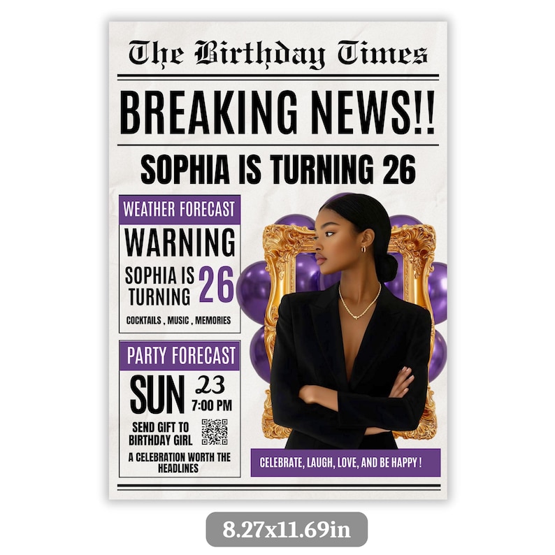 Birthday Newspaper Template, Editable Party Announcement, Customizable ...