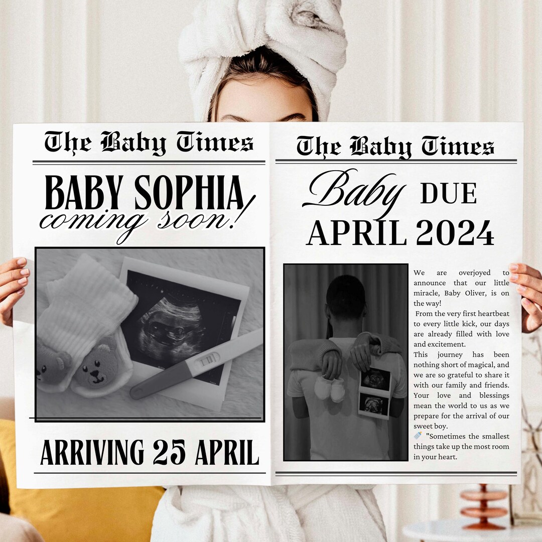 Newspaper Pregnancy Announcement Template, Baby Arrival Sign, Large ...