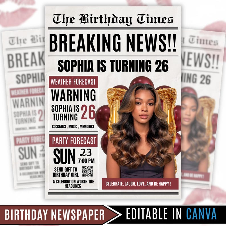 Editable Birthday Newspaper Template, Birthday Party Announcement ...