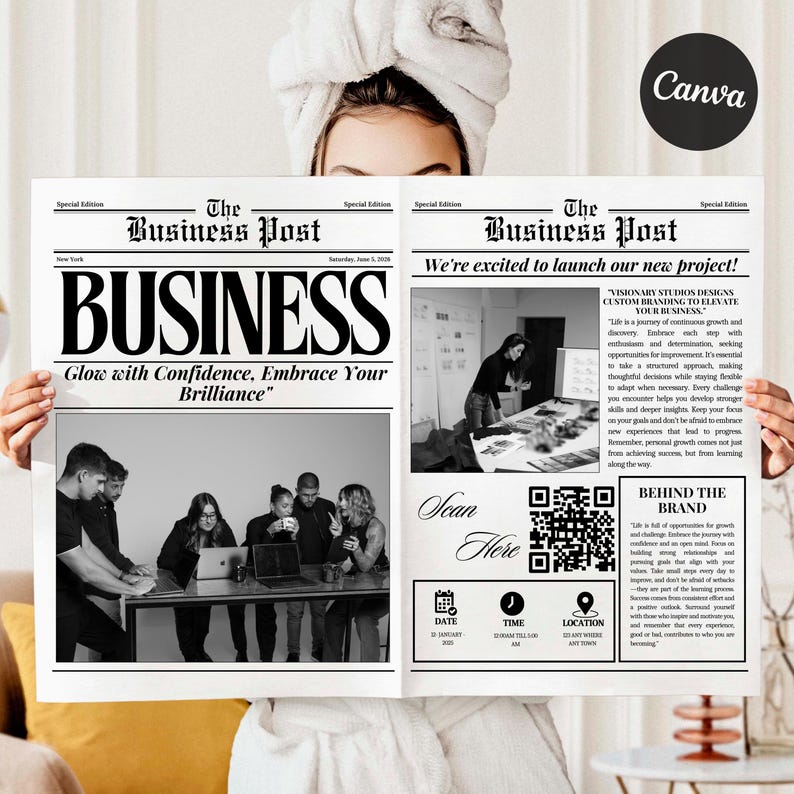 Canva Editable Business Newspaper Template, Custom Newspaper for ...