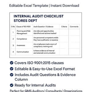 ISO 9001:2015 Internal Audit Checklist – Stores Department (editable ...