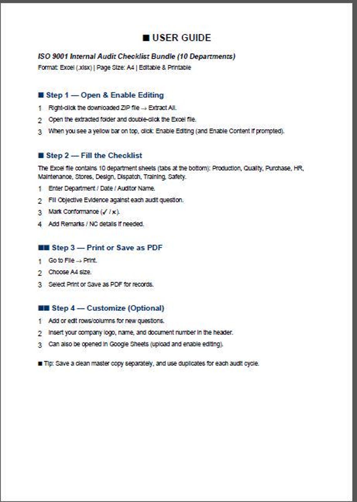 ISO 9001:2015 Internal Audit Checklist – Stores Department (editable ...