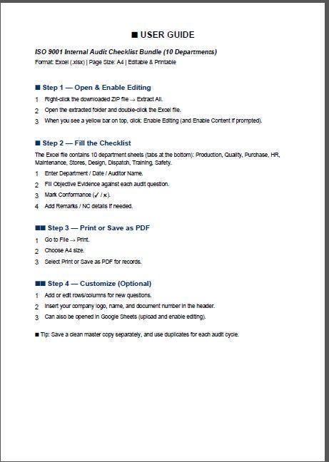 ISO 9001:2015 Internal Audit Checklist – Quality Department | Editable ...