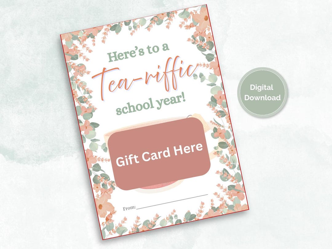 Printable Tea Gift Card Holder, Teacher Appreciation (digital Download ...