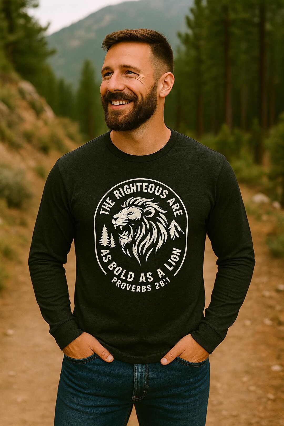 Christian Lion Proverbs Mens Long Sleeve Tee, Strength Bible Quote ...