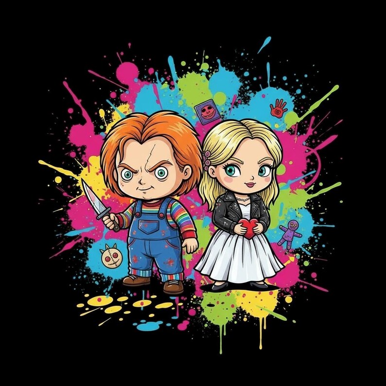Chibi Horror Art: Chucky & Tiffany, Spooky-cute Pixel Design (PNG ...