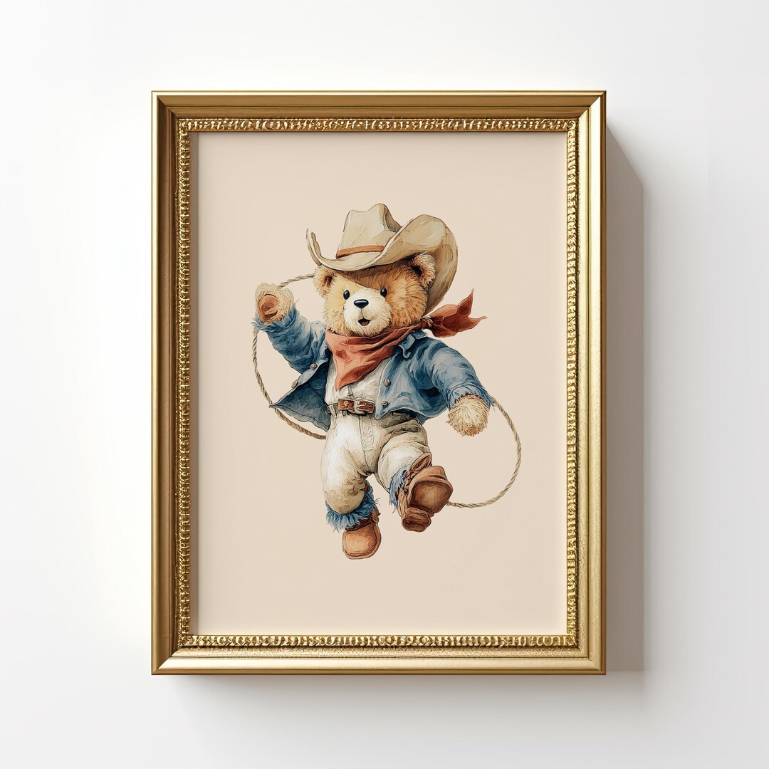 Rodeo Cowboy Teddy Bear Watercolor Print: Western Nursery Art (digital ...