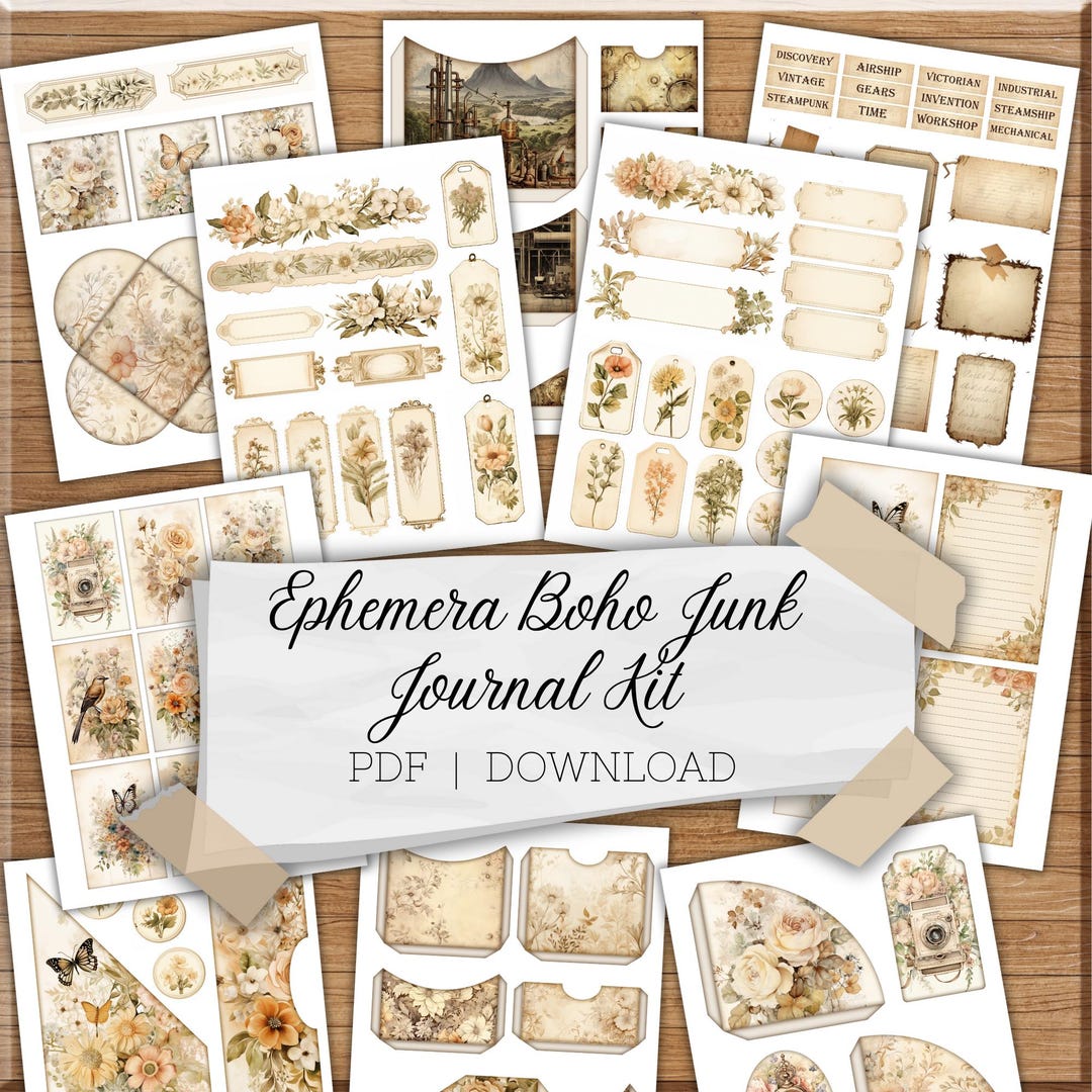 Boho Ephemera Junk Journal Kit – Printable Vintage Paper for ...
