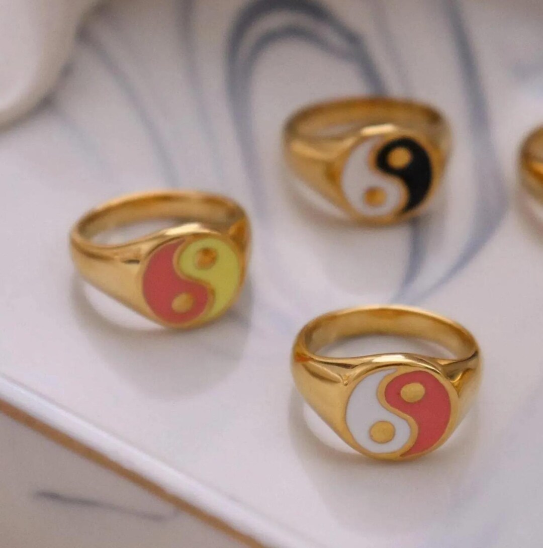 Colorful Yin and Yang Statement Rings - 18K Gold Filled Enamel Ring ...