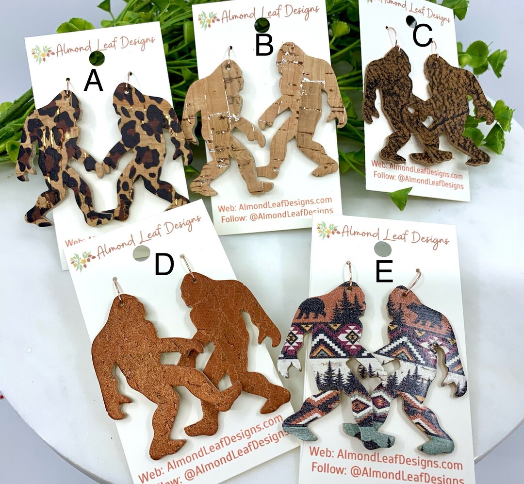 Sasquatch Bigfoot Leather Earrings - 5 Designs, Lightweight With ...