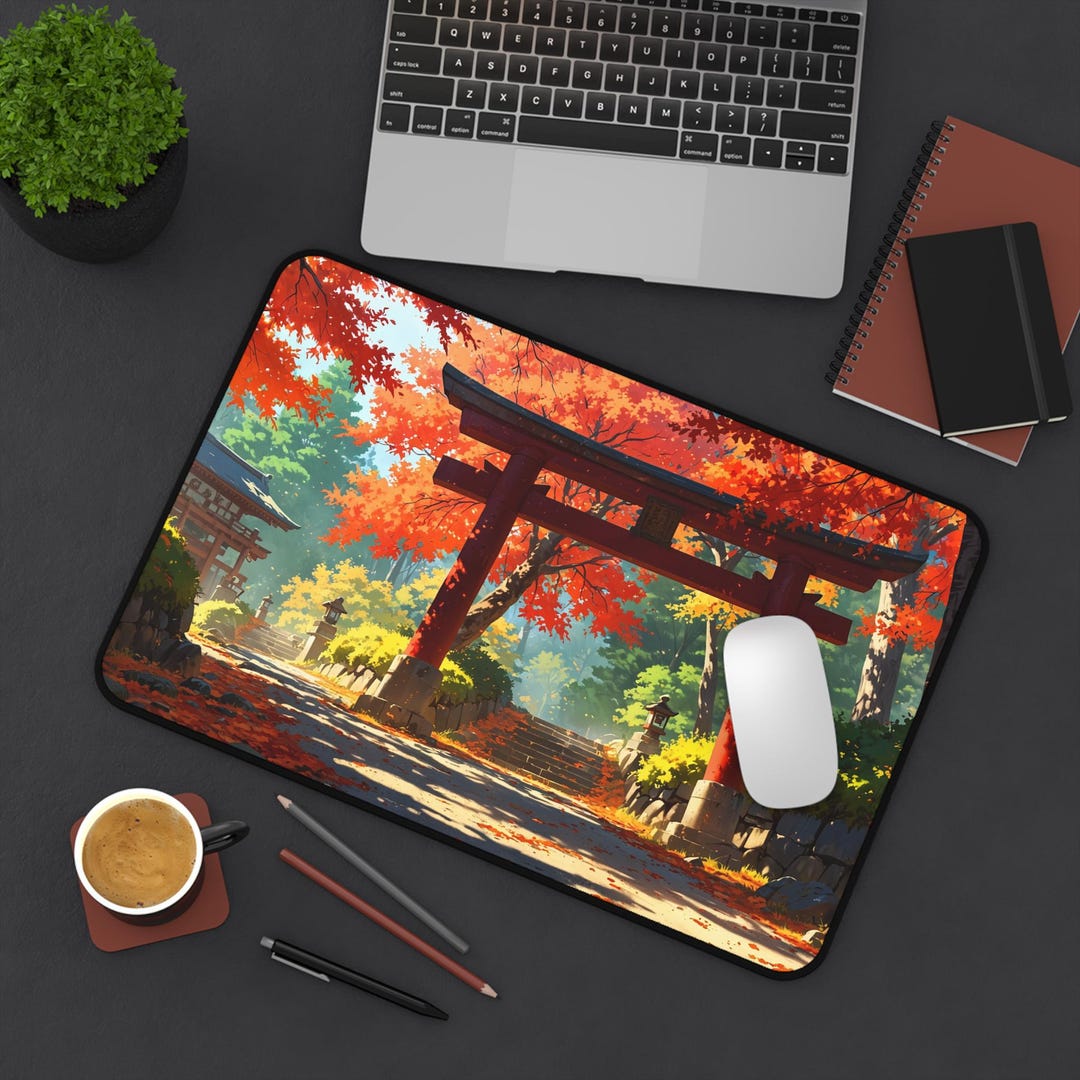 Japanese Torii Gate Mat | Autumn Temple Mousepad | Anime Scenery Desk ...