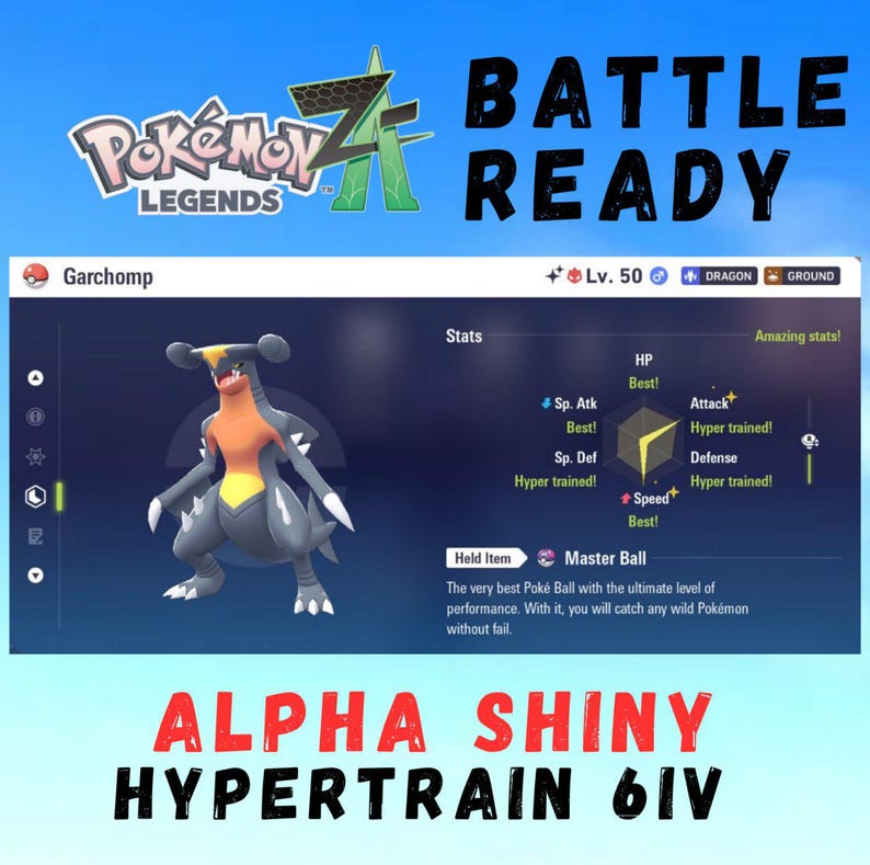 129 - SHINY ALPHA Garchomp / Pokémon Legend Z-A / Battle Ready / EV ...