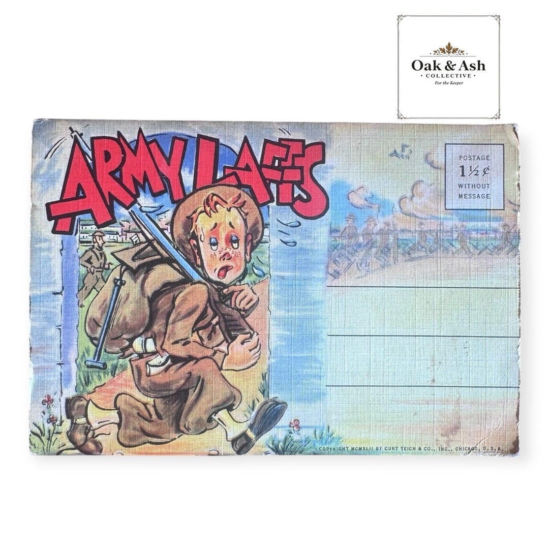 Army Laffs | WWII Curt Teich Linen Postcard Folder (1941) - Etsy
