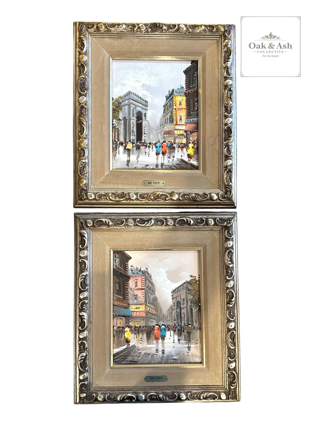Set of 2 Vintage Paris Street Scene Paintings by De Vity | Framed ...